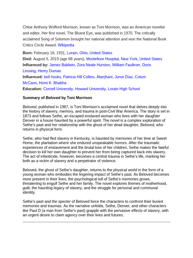 Toni Morrison's Beloved: Themes Explored | PDF