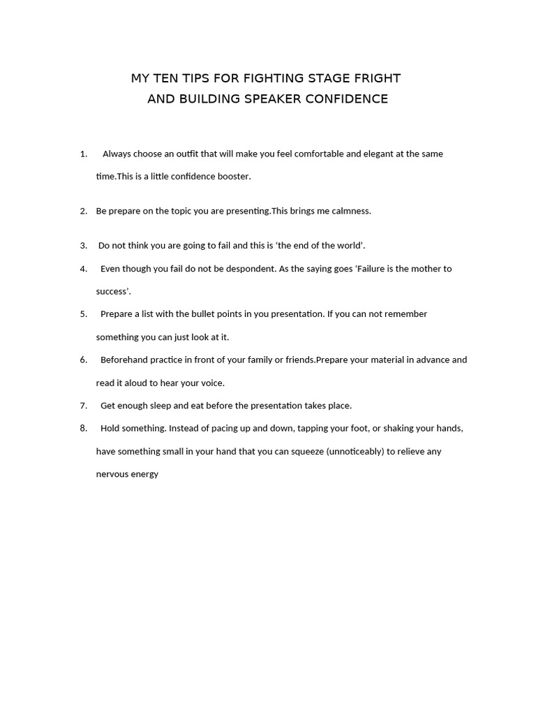 My Ten Tips For Fighting Stage Fright | PDF