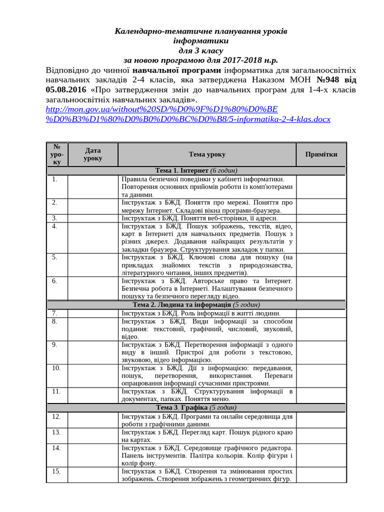 Календарне Планування - 3 Кл | PDF