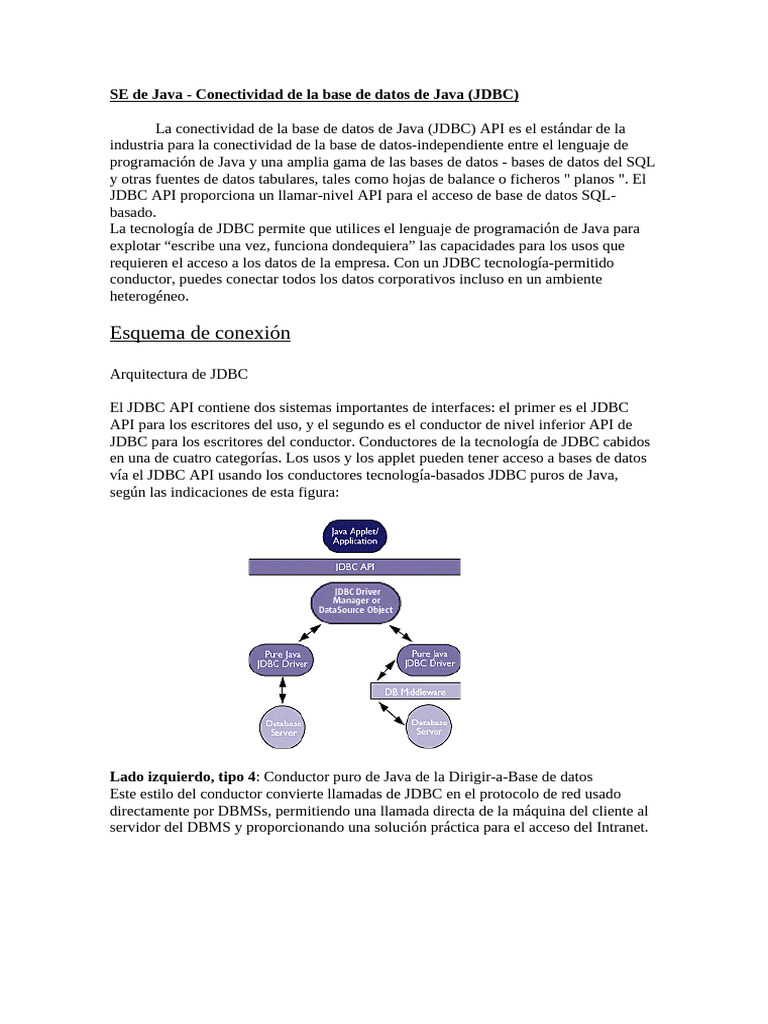JDBC: Conectividad de Bases de Datos en Java | PDF | Java (lenguaje de programación) | Bases de ...