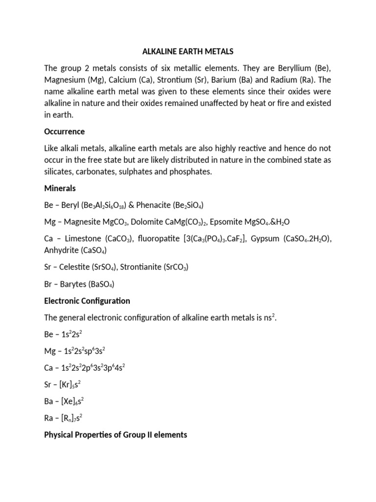 Properties and Occurrence of Alkaline Earth Metals | PDF | Ion | Salt ...