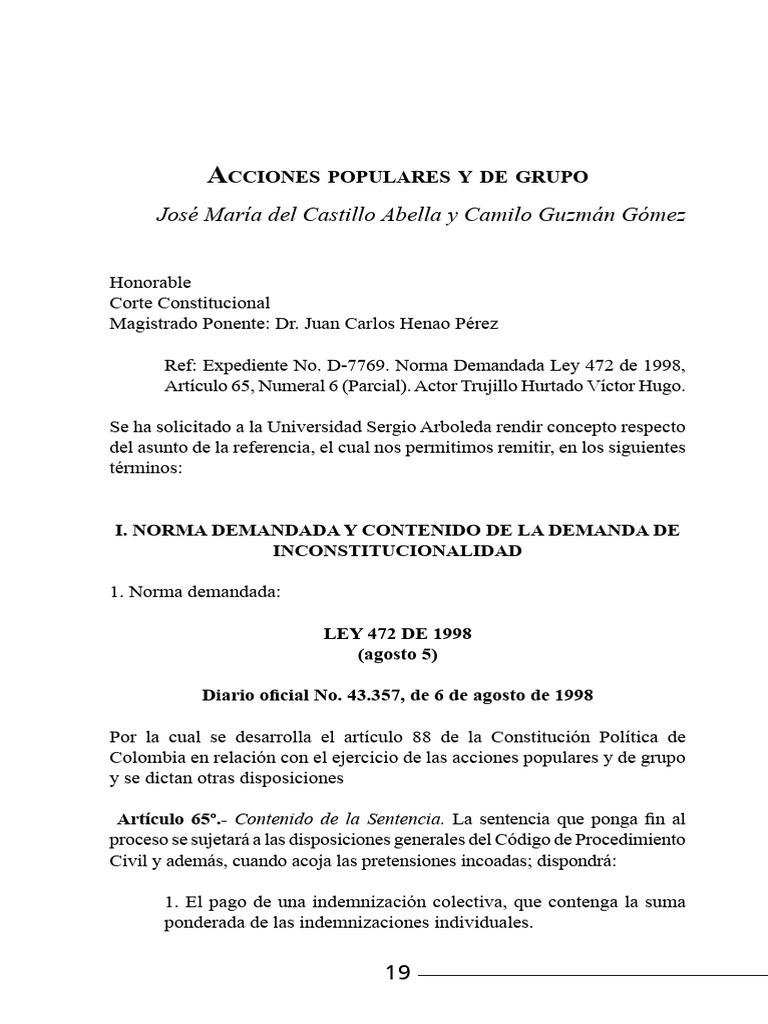 Cristian Lozano,+acciones+populares+y+de+grupo | PDF | Ley procesal | Constitución