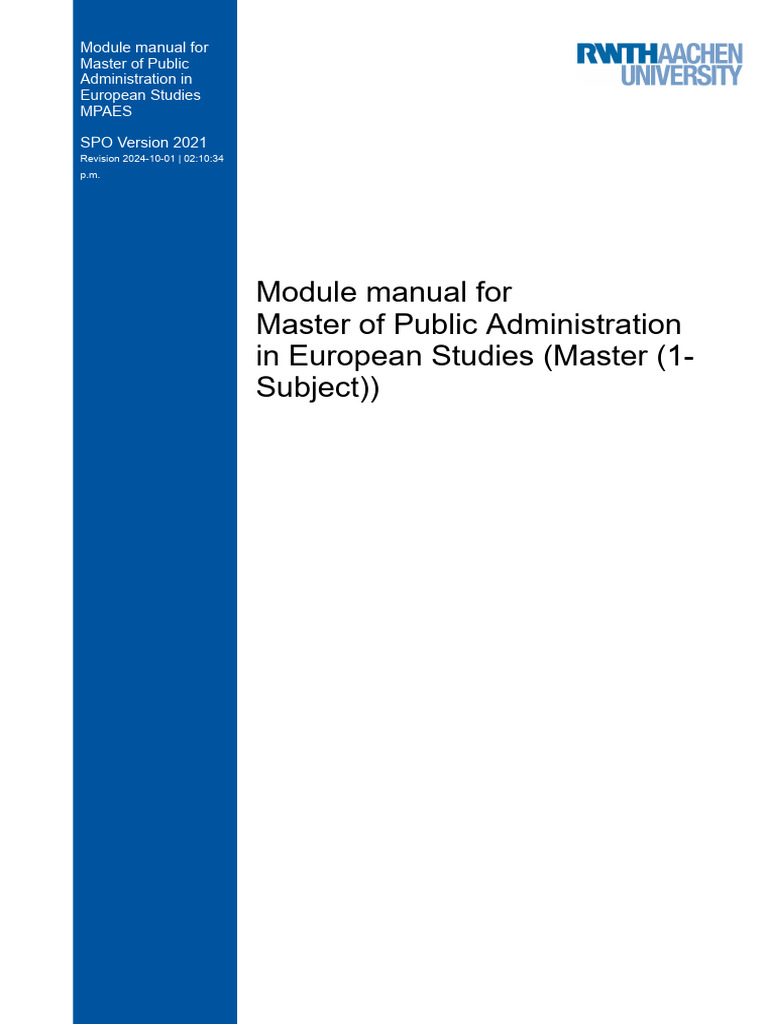 Module Manual Mpa Es en Wise 2022 RWTH International Academy | PDF ...