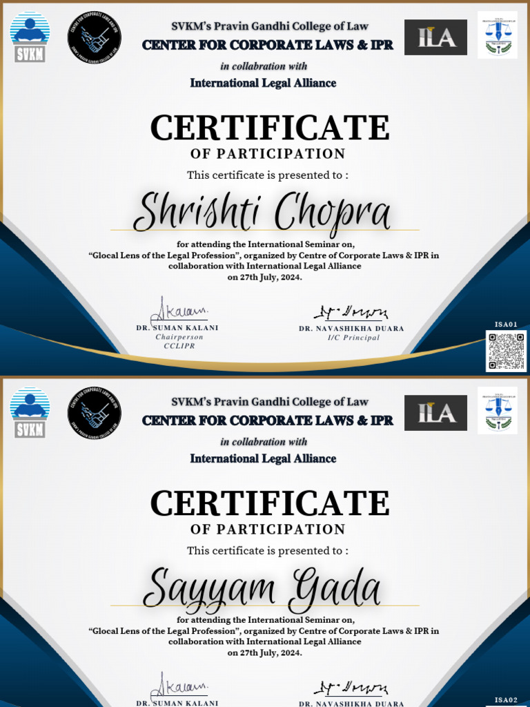 Certificates Attendees ILA | PDF