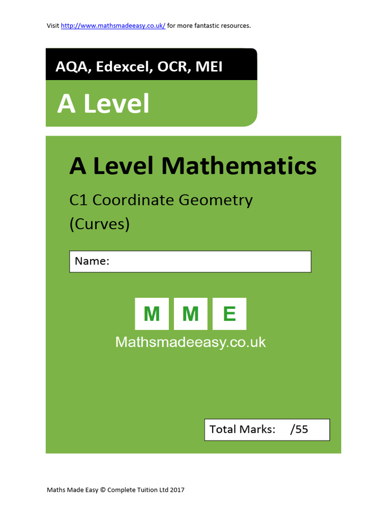 C1 A Level Maths Coordinate Geometry Curve Questions AQA OCR Edexcel MEI | PDF | Circle ...