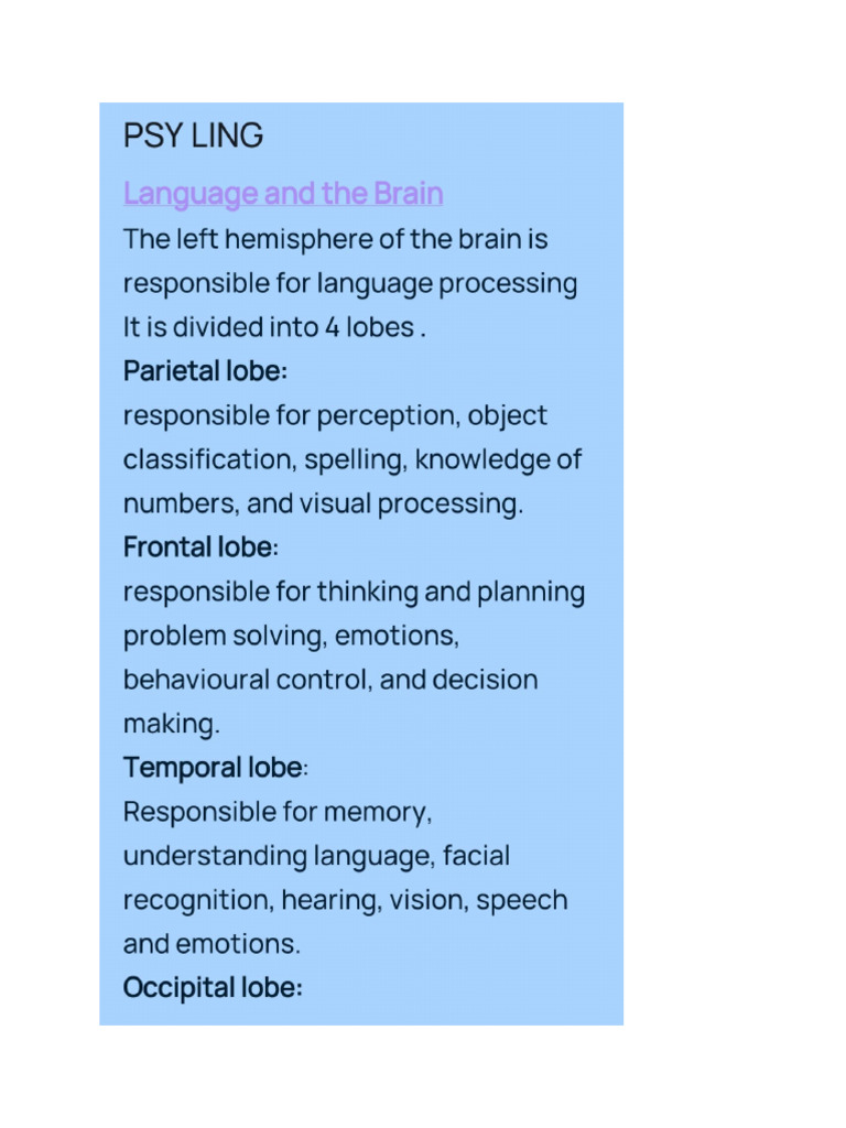Psycholinguistics-Language and The Brain | PDF