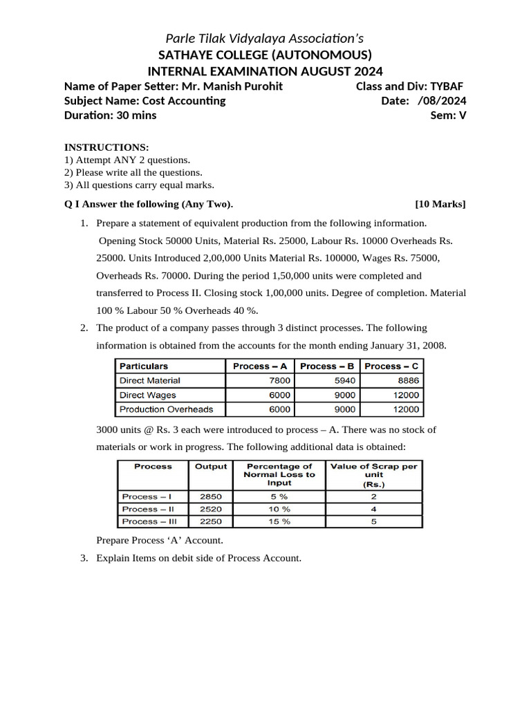 INTERNALS TYBAF CA SET 1 | PDF