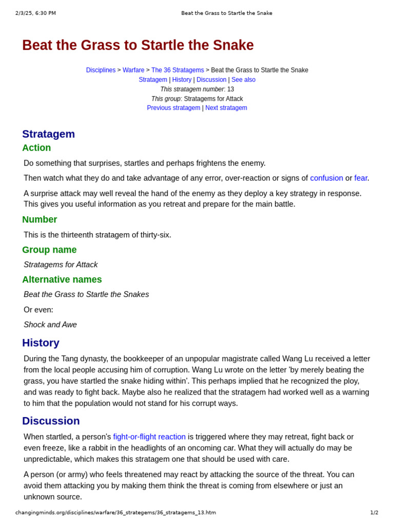 Beat the Grass to Startle the Snake | PDF | Fear | Warfare