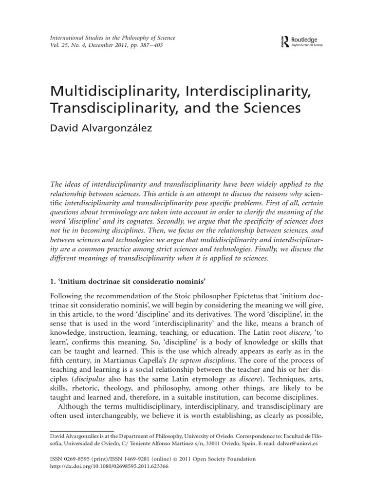 Alvargonzales - 2011 - Multidisciplinarity, Interdisciplinarity, Transdisciplinarity, and The ...