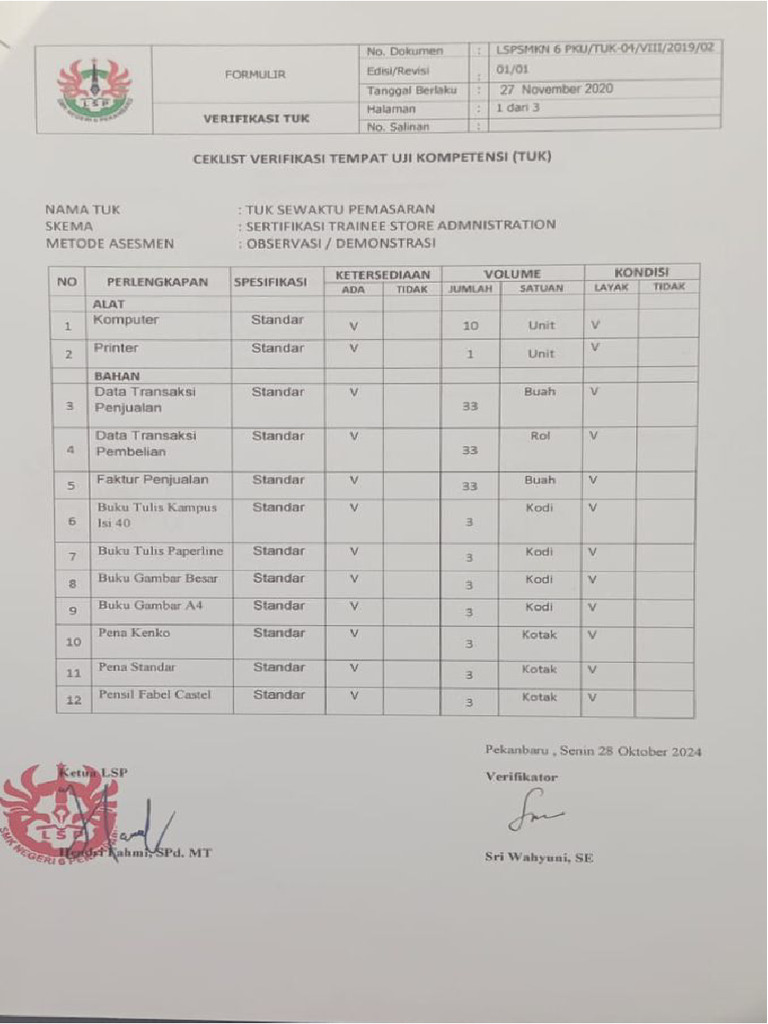 Ceklist Tuk Pemasaran | PDF