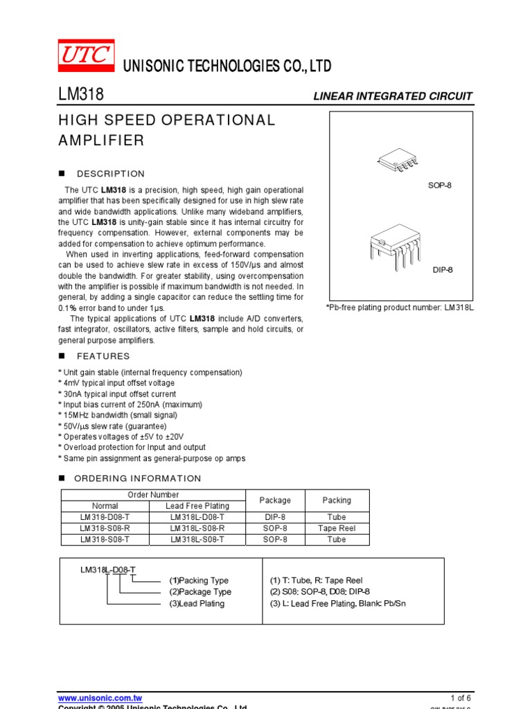 LM318 | Download Free PDF | Amplifier | Operational Amplifier