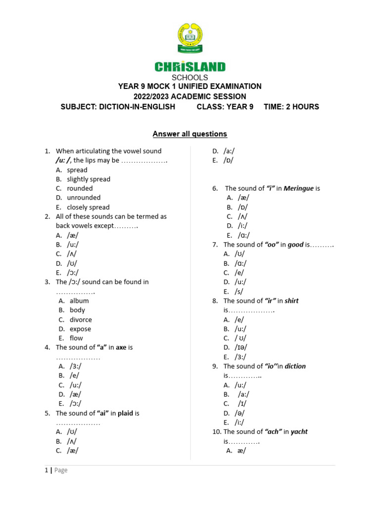 Year 9 English Phonetics Exam 2023 | PDF | Phonetics | Linguistics