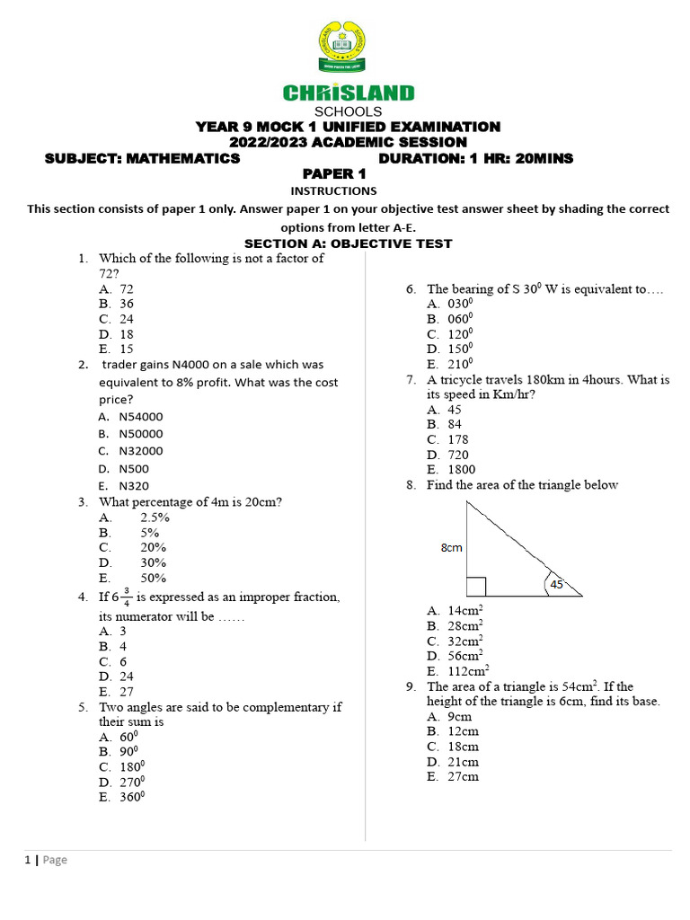 Maths Yr 9 Paper 1 1st Amended | PDF | Inequality (Mathematics) | Numbers