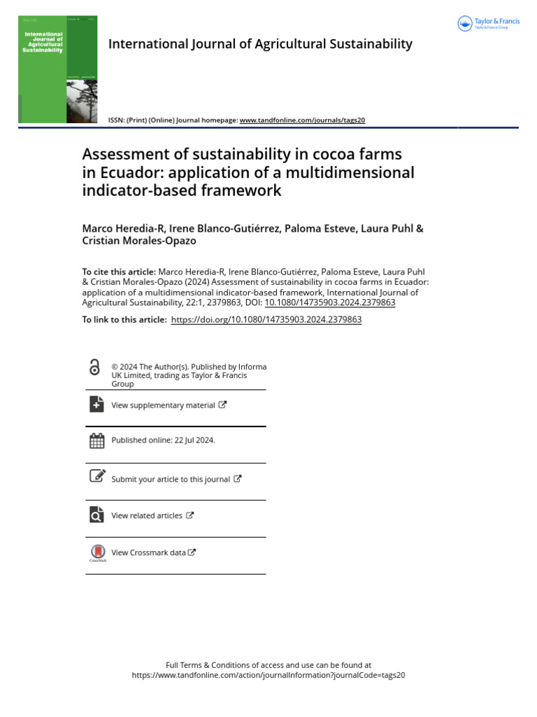 Assessment of Sustainability in Cocoa Farms in Ecuador Application of A ...