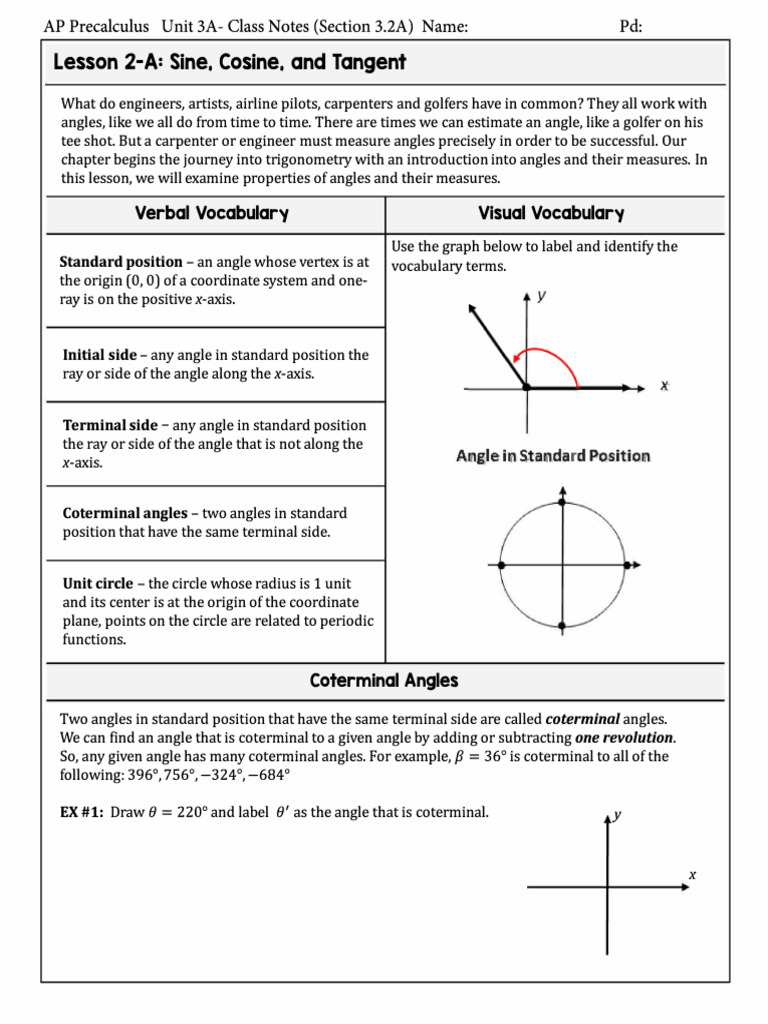 01-09 PC U03A 3.2A Class Notes - Sine, Cosine, Tangent | PDF