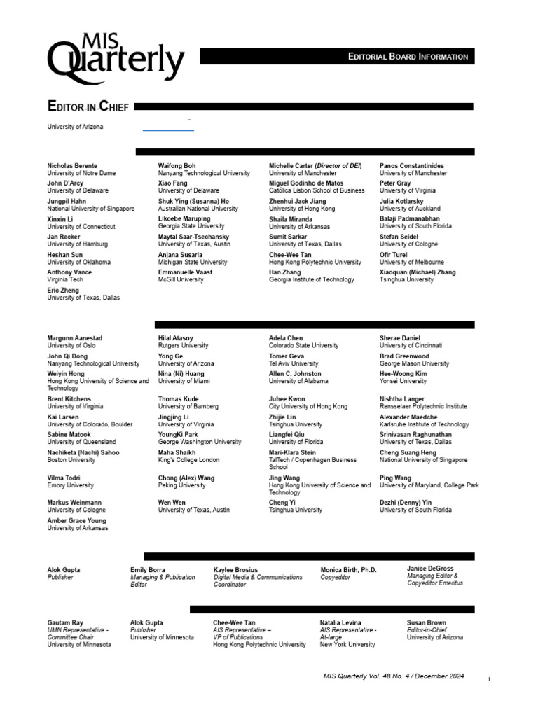 MIS Quarterly Editorial Board 2024 | PDF