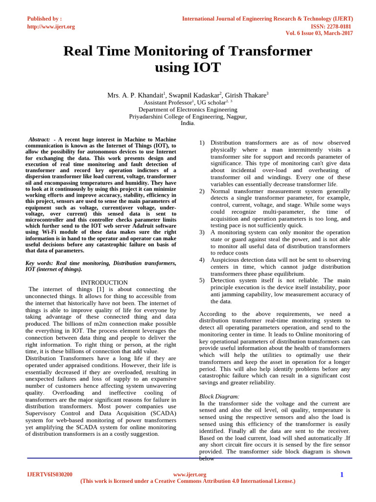 real-time-monitoring-of-transformer-using-iot-IJERTV6IS030200 | PDF ...