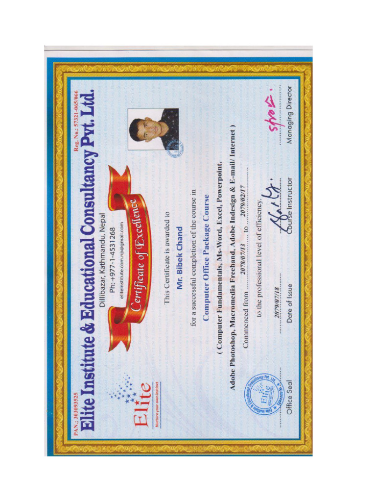 Computer Course Certificate | PDF