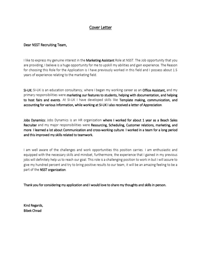 Cover Letter Bibek Chand PDF | PDF