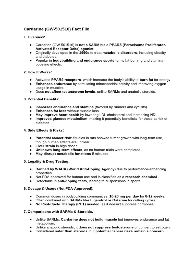 Cardarine (GW-501516) Fact File | PDF