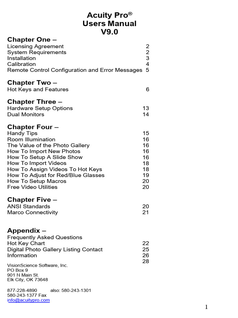 Acuity Pro V9.0 Manual | PDF | Contrast (Vision) | Computer Monitor