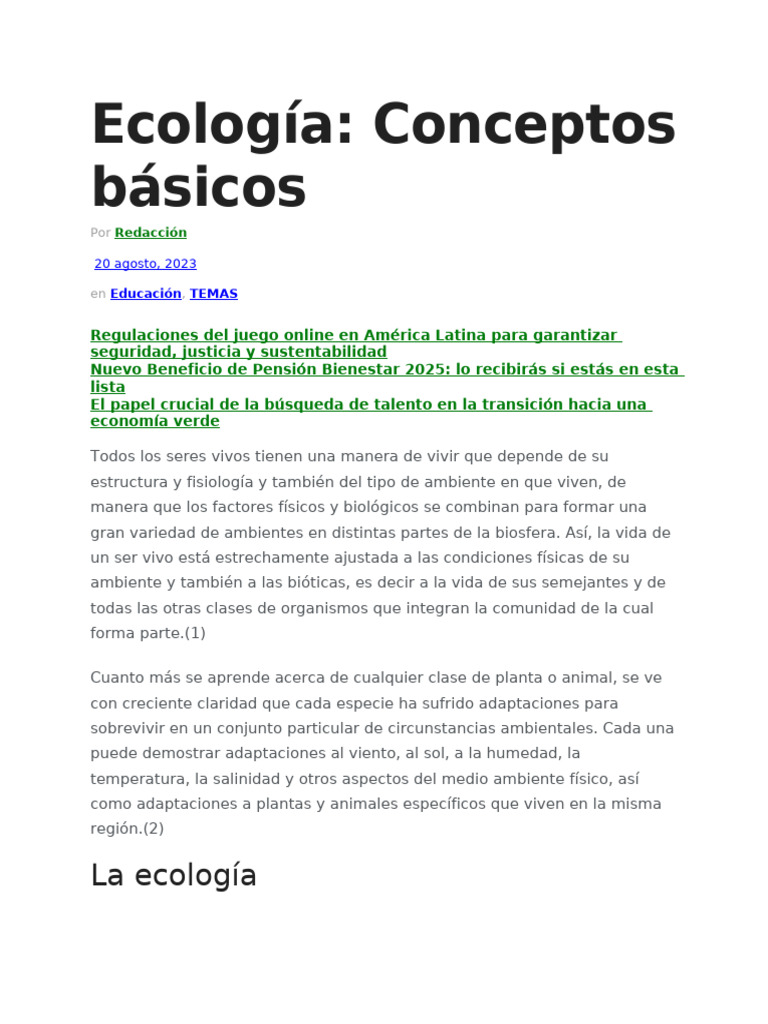 Ecología - Conceptos Basicos | PDF | Ecología | Ecosistema