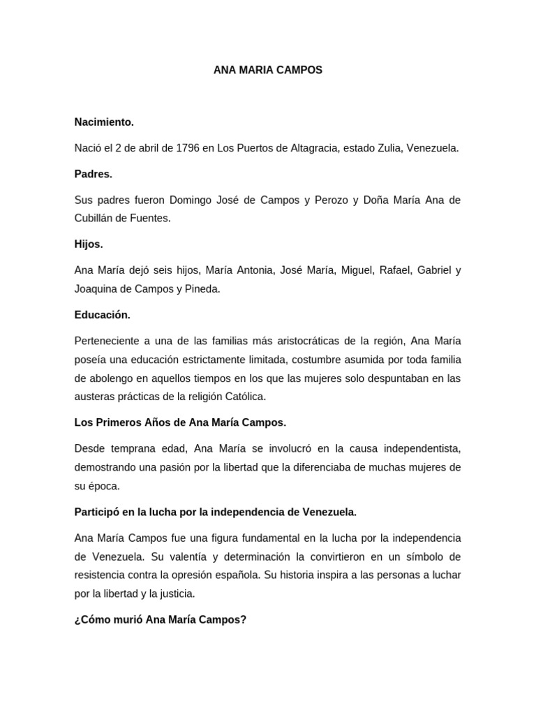 Biografía de Ana María Campos | PDF