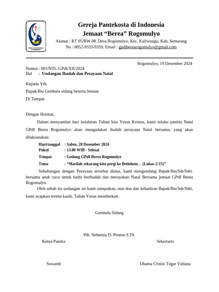 Undangan Natal 2024 Dan Surat PT | PDF