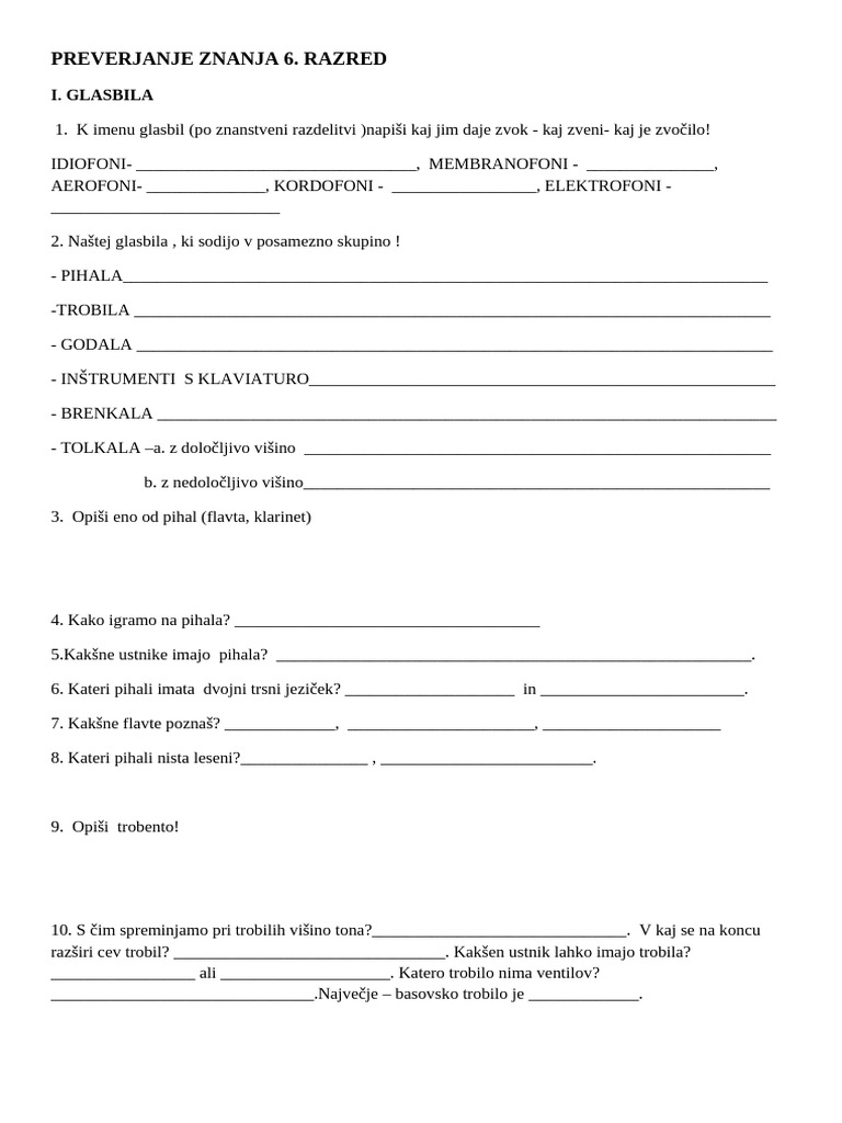 PREVERJANJE ZNANJA 6. Razred | PDF