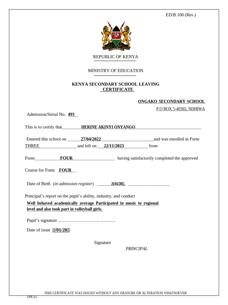 Kenyan School Leaving Certificate | PDF