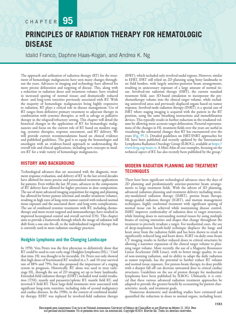 Principles of Radiation Therapy For Hematologic Disease | PDF | Radiation Therapy | Lymphoma