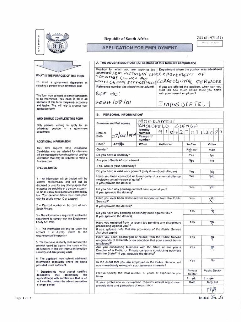 Government Job Application Form Guide | PDF