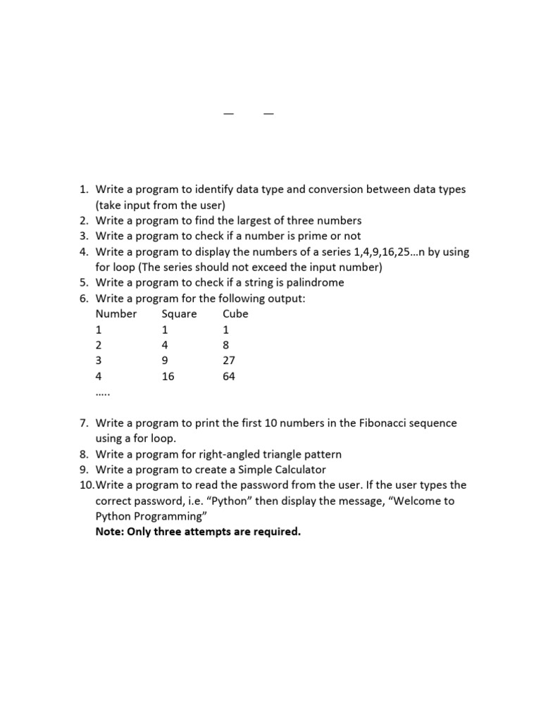 Python Programming Lab Exercises | PDF