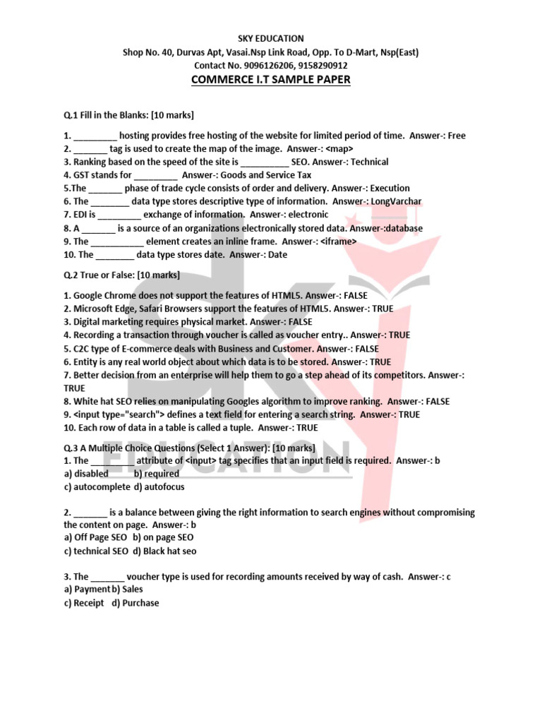 Commerce It Sample Paper 1 | PDF | Encryption | Databases