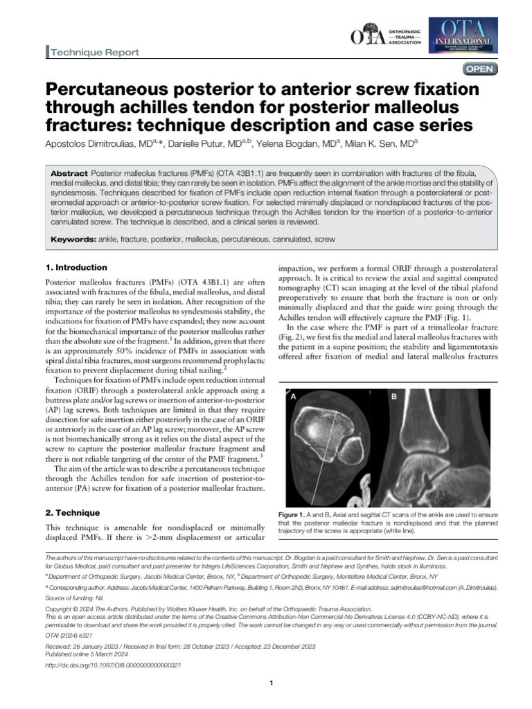 Percutaneous Posterior To Anterior Screw Fixation.10 | PDF | Ankle ...