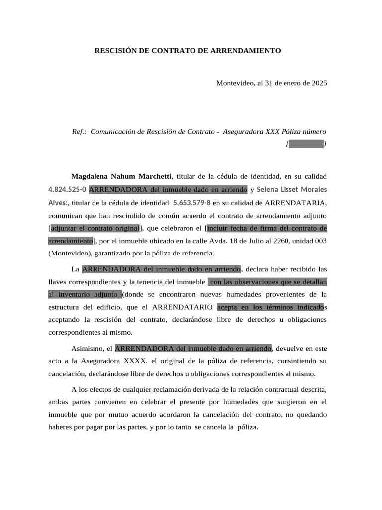 rescision-de-contrato-de-arrendamiento | PDF