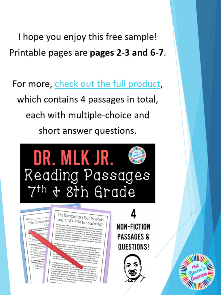 DrMLKJrReadingComprehensionPassagesFREEBIE7thGrade8thGradeTexts-1 | PDF ...