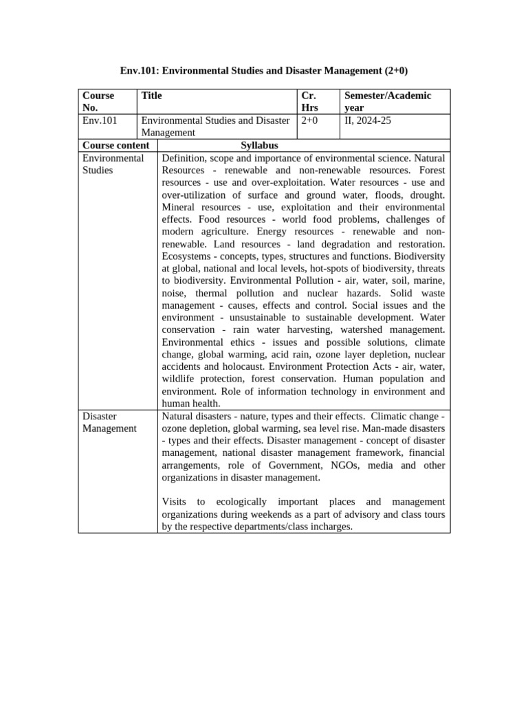 Course Outline Env 101 2025 Pdf Natural Environment