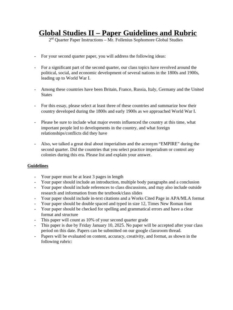 2nd Quarter Paper Guidelines 2025 | PDF | Thought | Information