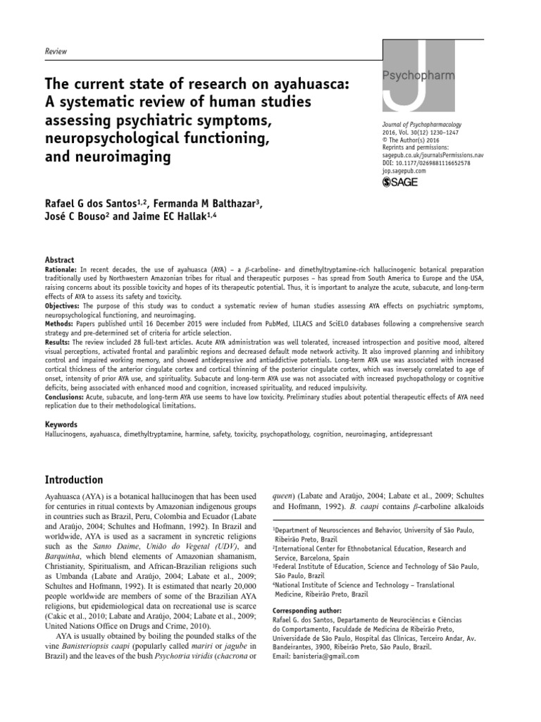 The Current State of Research On Ayahuasca | PDF | Ayahuasca