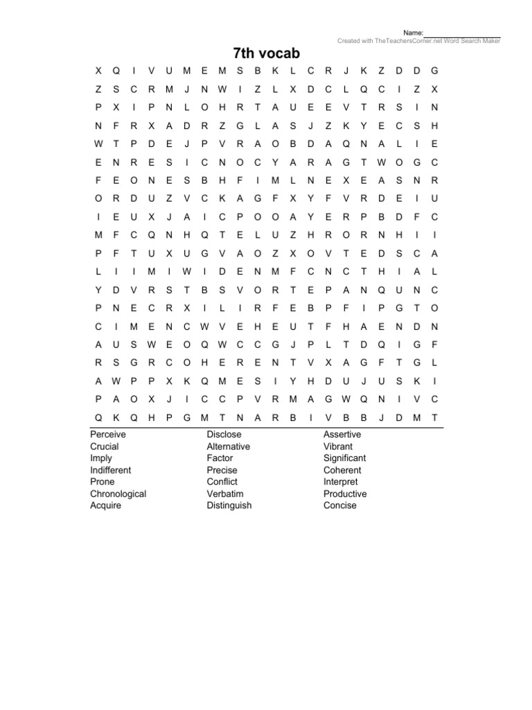 7th Grade Vocabulary Word Search | PDF