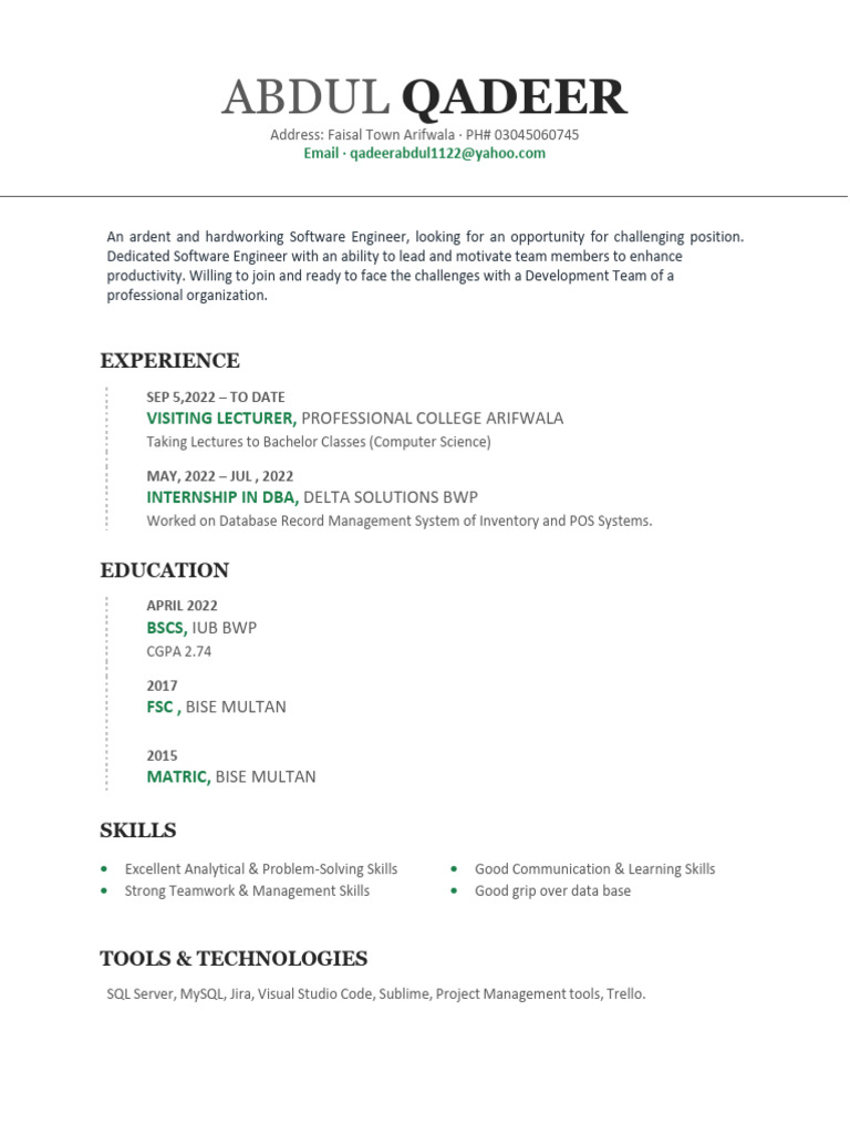 Abdul Qadeer Resume | PDF