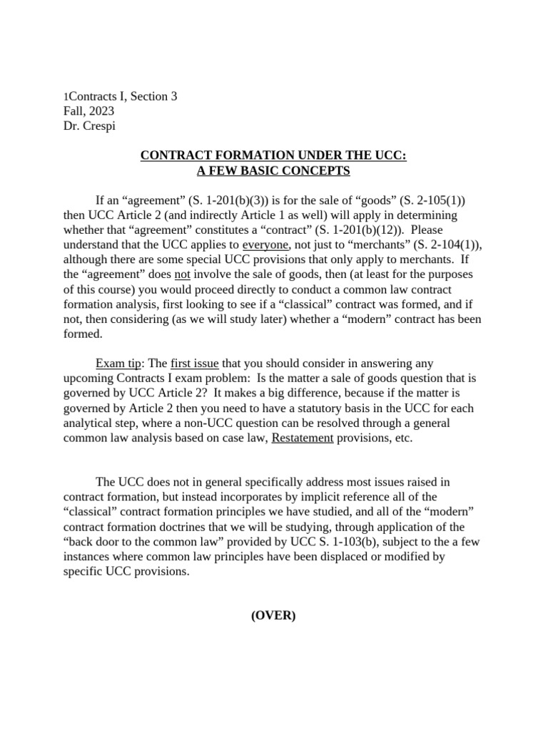 Contracts - Contract Formation Under The UCC | PDF | Offer And ...