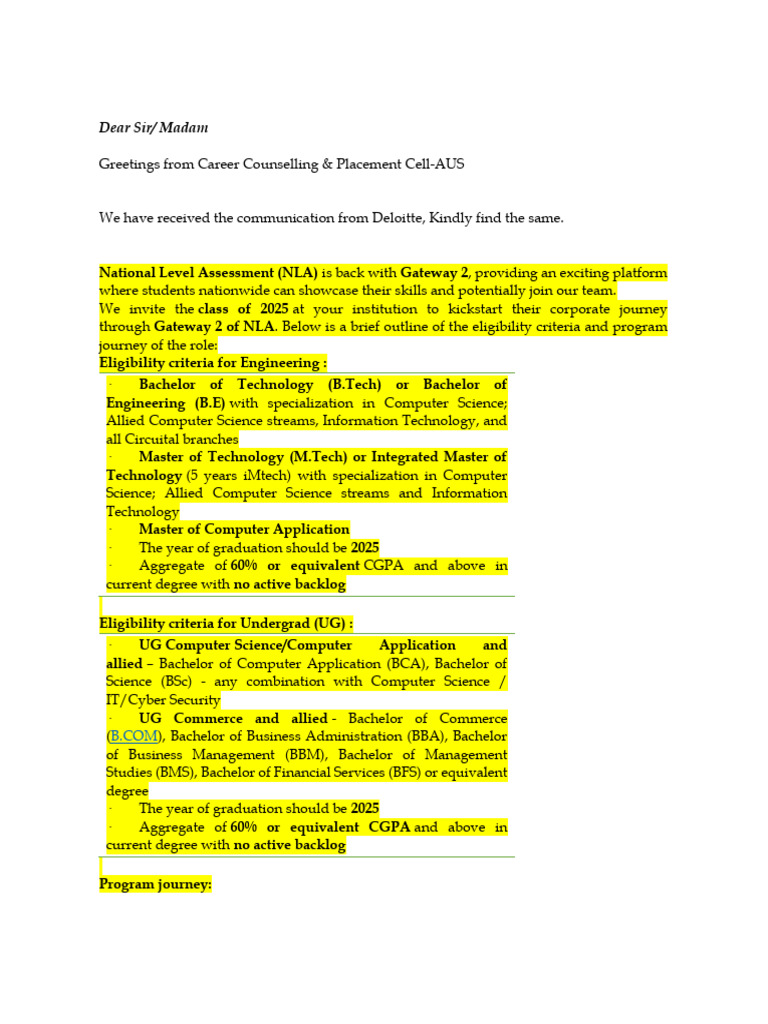 Deloitte NLA Gateway 2 Registration 2025 | PDF