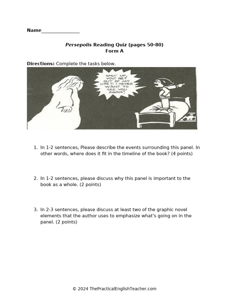 Persepolis Reading Quiz_ Form A | PDF