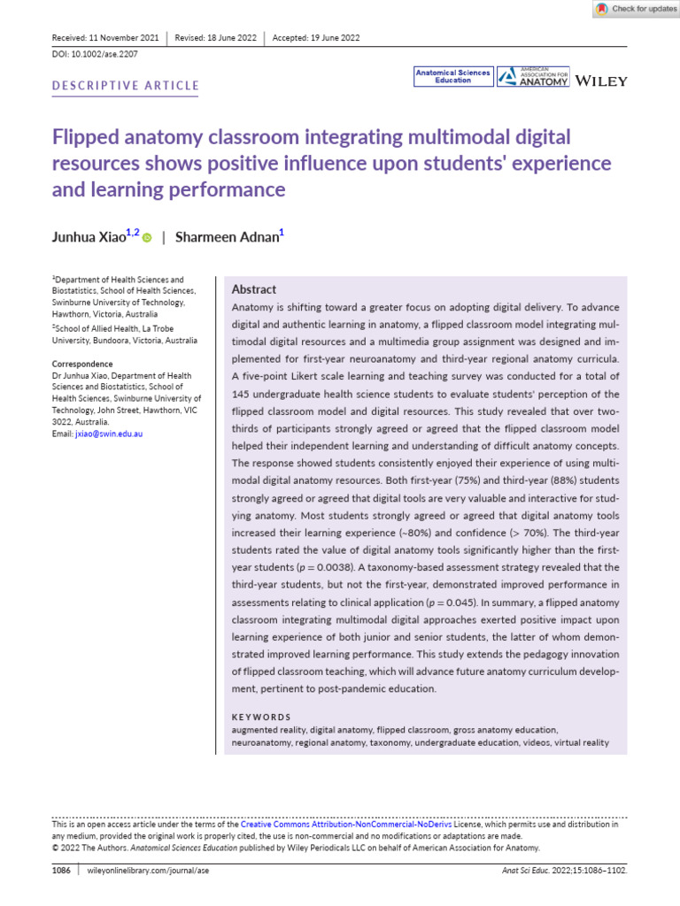 Flipped Anatomy Classroom Enhances Learning | PDF | Cronbach's Alpha ...