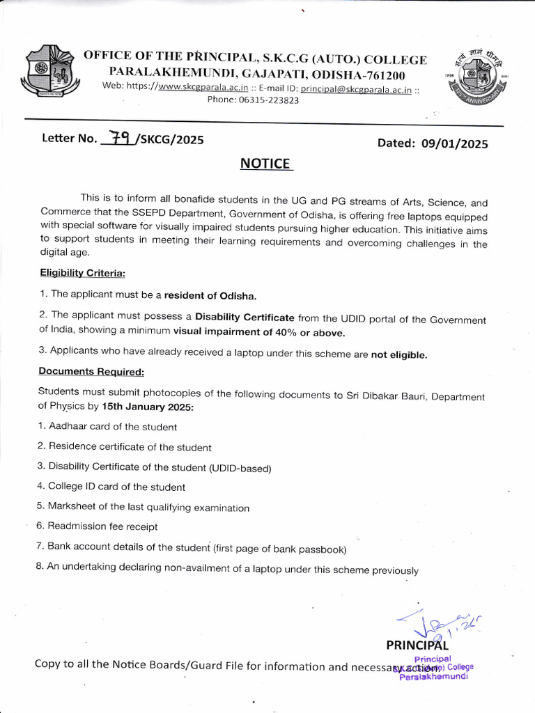 79-Notice-Offereing For Free Laptops To Visually Impaired Students | PDF