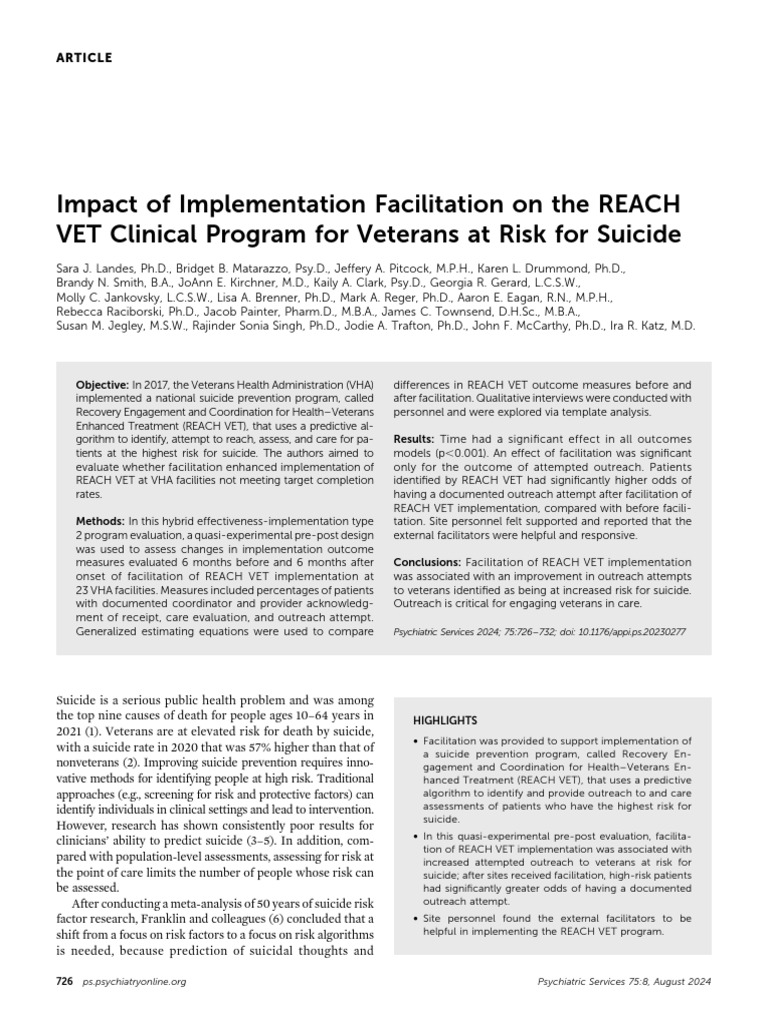 REACH VET Implementation Facilitation Impact | PDF