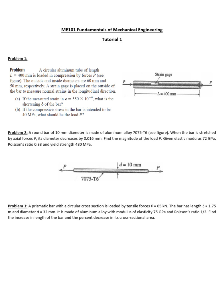 Mechanical Engineering Tutorial Problems | PDF