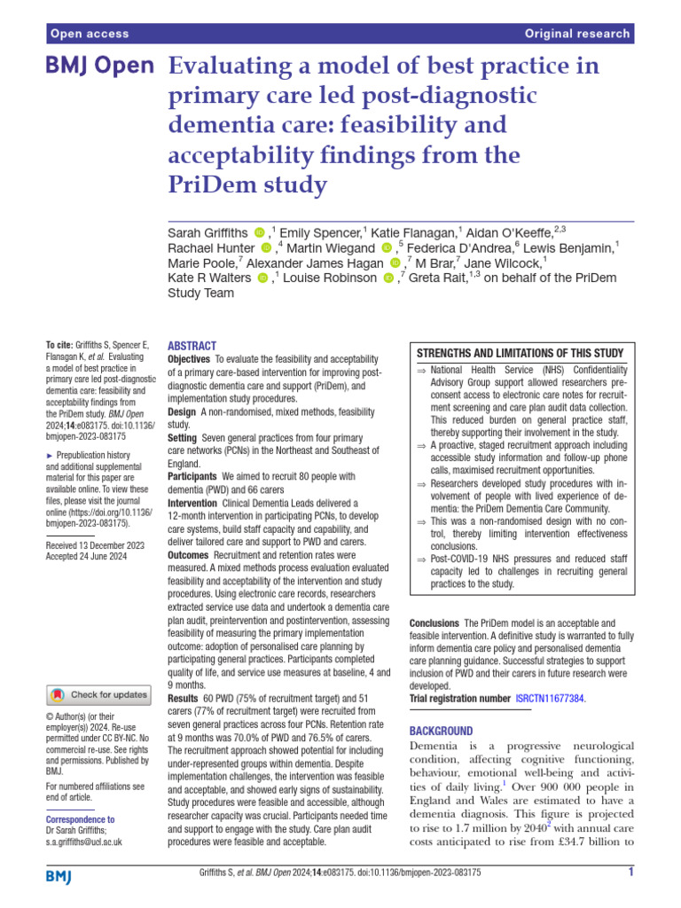 Evaluating A Model of Best Practice in Primary Care Led Post-Diagnostic ...